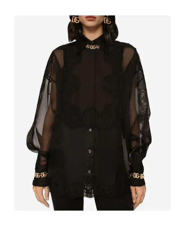 Dolce & Gabbana Floral Lace Semi-sheer Buttoned Shirt