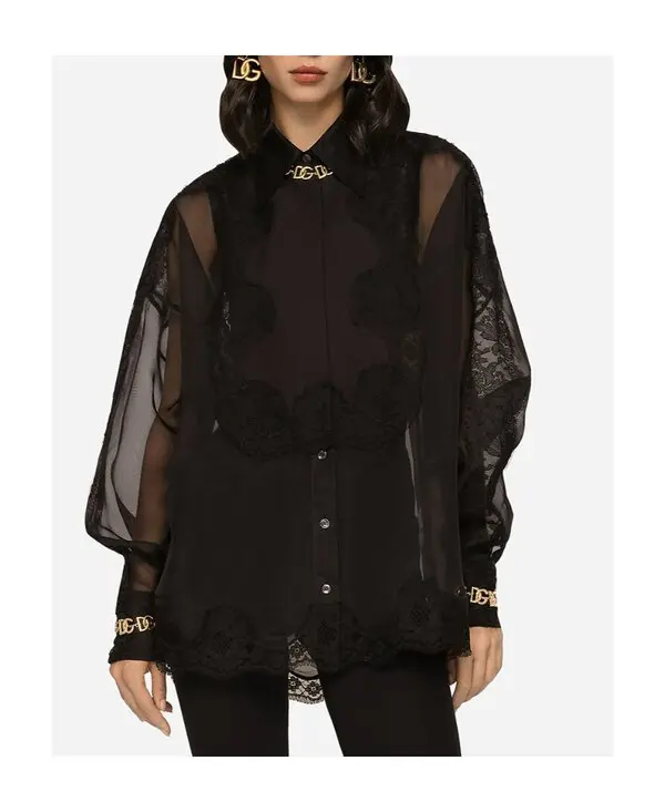 Dolce & Gabbana Floral Lace Semi-sheer Buttoned Shirt