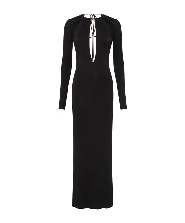 MARINE SERRE Draped Jersey Long Dress With Moon Pendant - Black
