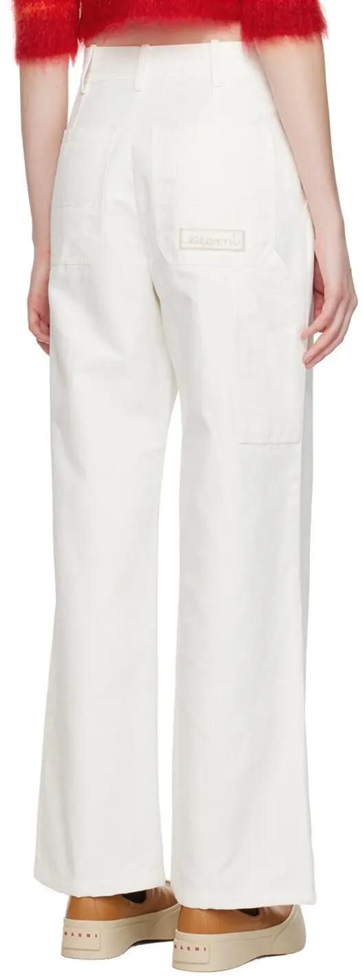 Marni Straight Leg Cargo Trousers With Drawstring Hem - White