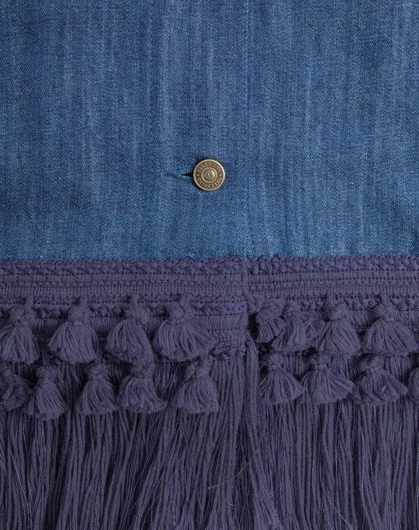 Valentino Garavani Denim Midi Skirt With Fringed Hem