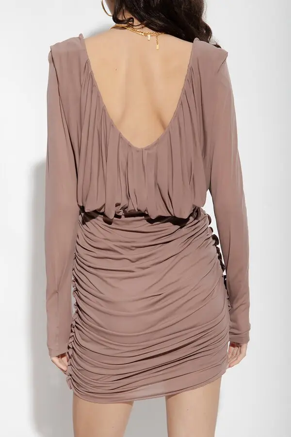 Saint Laurent V-neck Draped Long-sleeved Mini Dress - Pink