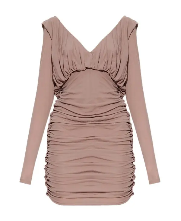 Saint Laurent V-neck Draped Long-sleeved Mini Dress - Pink
