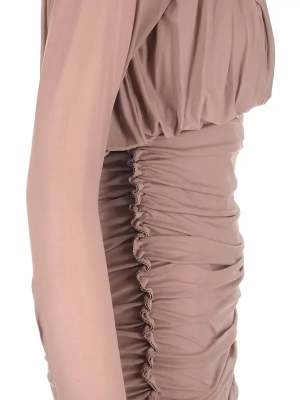 Saint Laurent V-neck Draped Long-sleeved Mini Dress - Pink