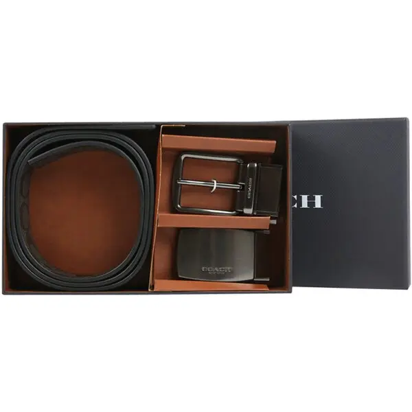 COACH Embossed Logo Reversible Leather Belt - Black