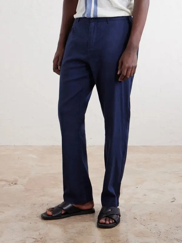 Onia Straight-leg Linen-blend Trousers - Blue
