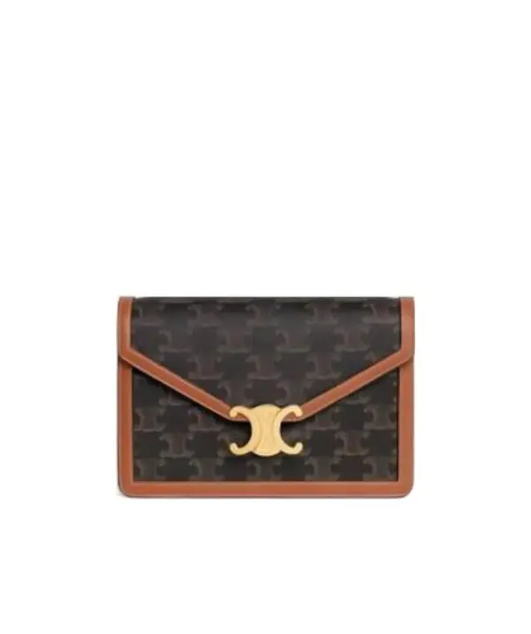 Celine Wallet On Chain Margo In Triomphe Canvas And Calfskin - Tan