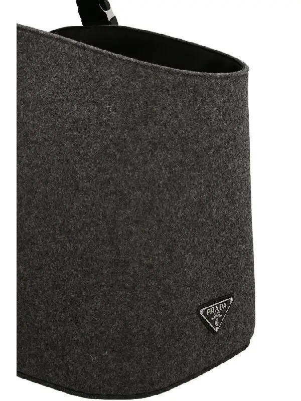 Prada Logo Plaque Wood Holder With Top Handle