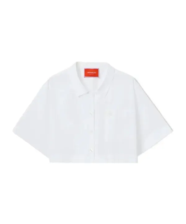 La DoubleJ Embroidered-pocket Cropped Shirt - Pure White