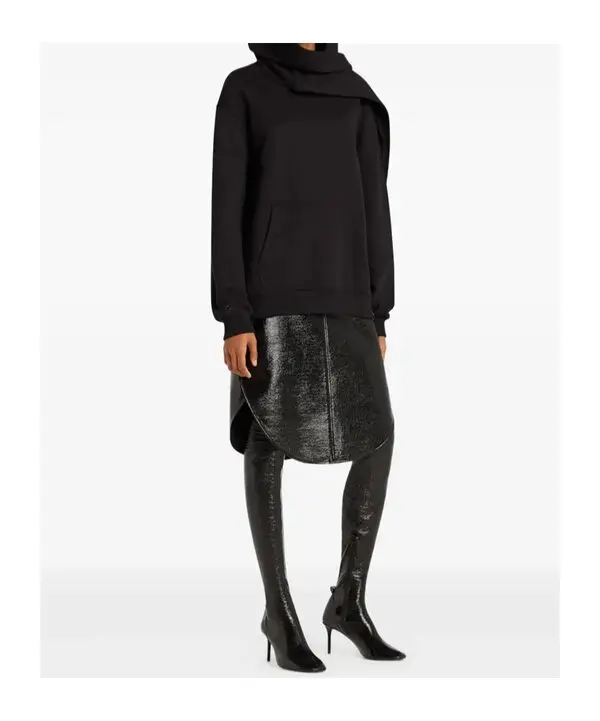 COURREGES Hoodie With Integrated Scarf - Black