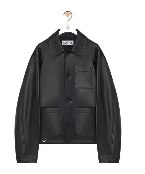 Loewe Logo Embossed Leather Jacket - Black