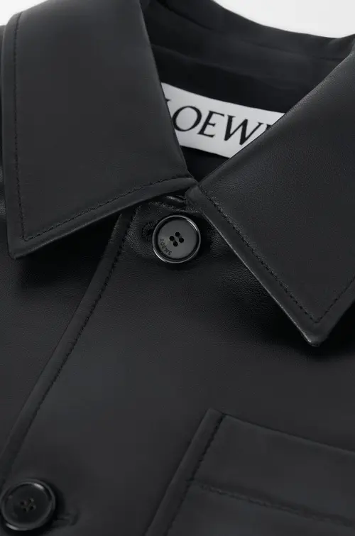 Loewe Logo Embossed Leather Jacket - Black