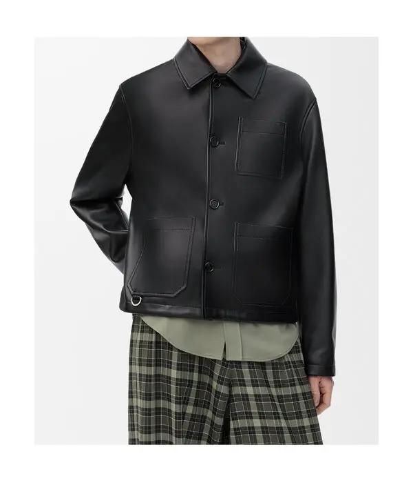 Loewe Logo Embossed Leather Jacket - Black