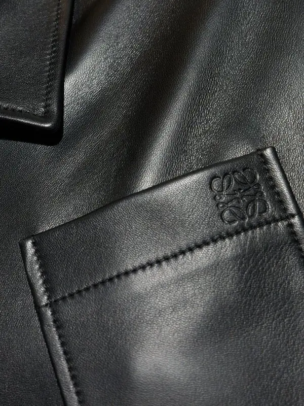 Loewe Logo Embossed Leather Jacket - Black