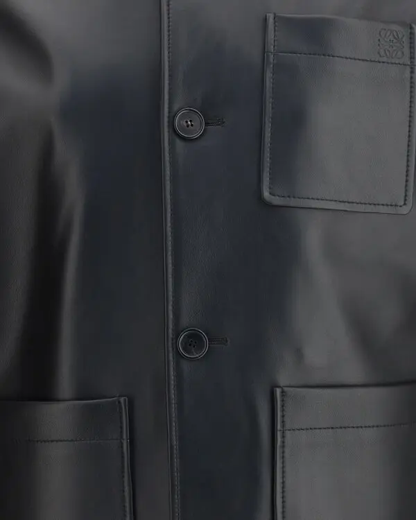 Loewe Logo Embossed Leather Jacket - Black