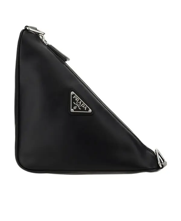 Prada Logo Plaque Zipped Shoulder Bag - Black