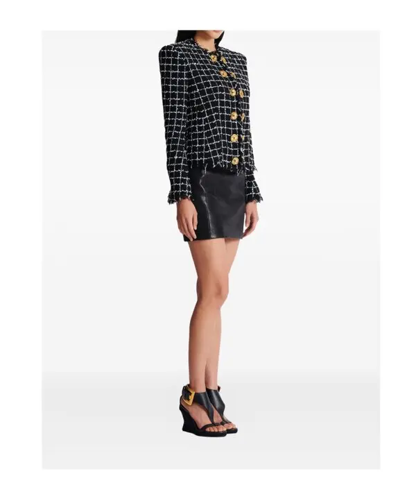 Balmain Cropped Tweed Jacket With Double-breasted Closure