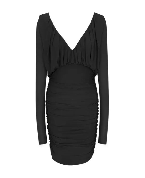 Saint Laurent V-neck Draped Long-sleeved Dress