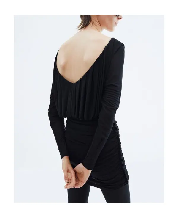 Saint Laurent V-neck Draped Long-sleeved Dress