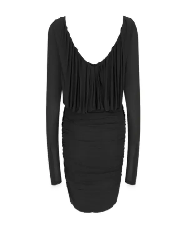 Saint Laurent V-neck Draped Long-sleeved Dress