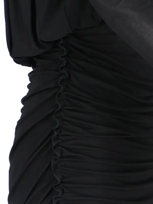 Saint Laurent V-neck Draped Long-sleeved Dress