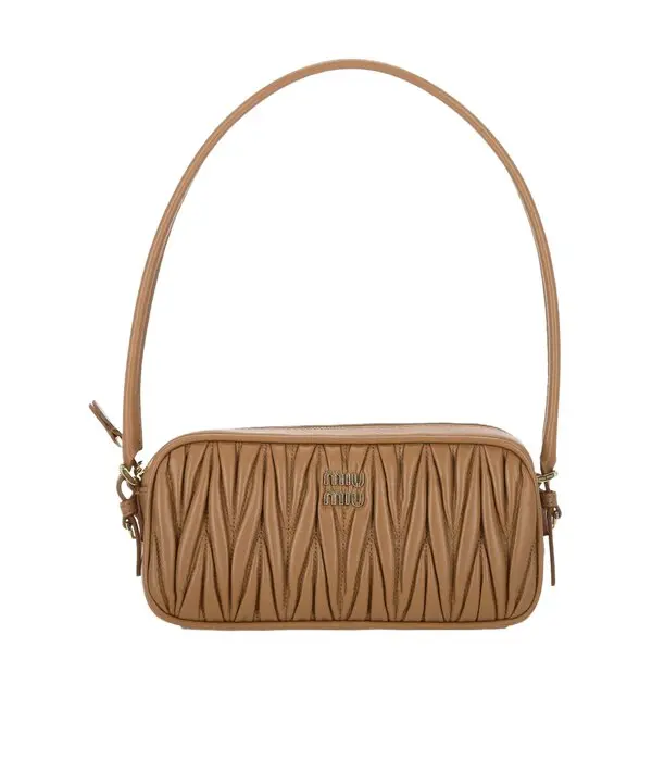 Miu Miu Quilted Leather Zipper Handbag - Brown