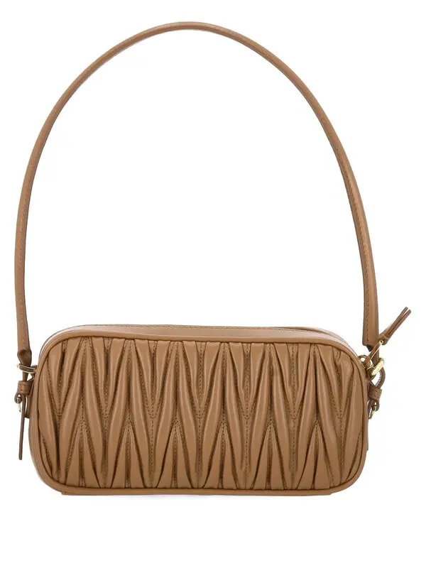 Miu Miu Quilted Leather Zipper Handbag - Brown