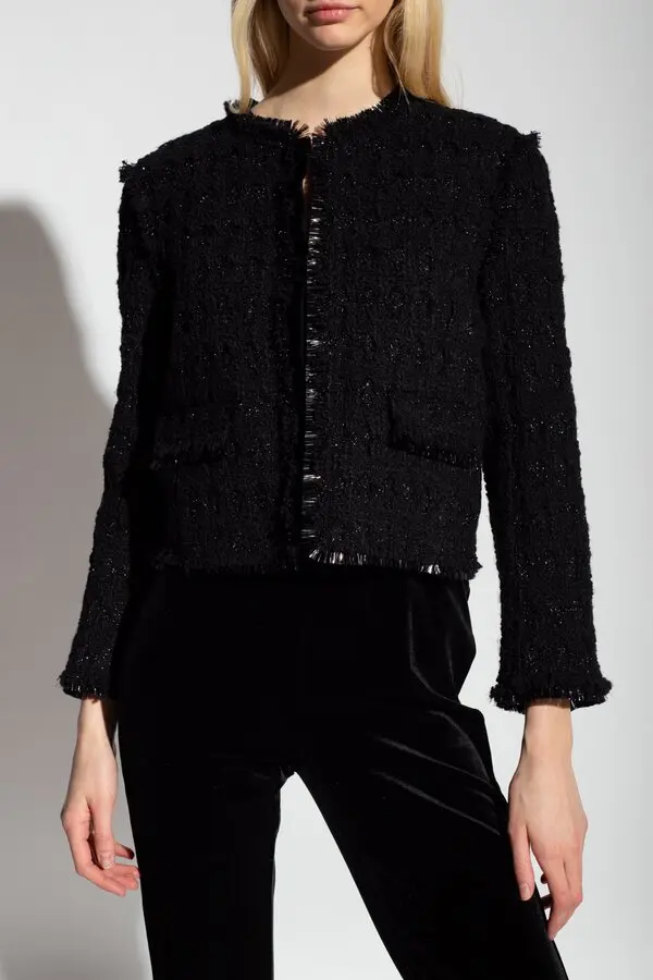 Tory Burch Tweed Roundneck Jacket With Tassel And Tulle Trim