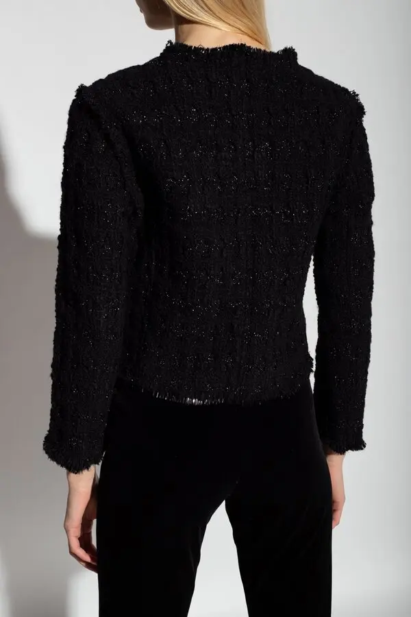 Tory Burch Tweed Roundneck Jacket With Tassel And Tulle Trim