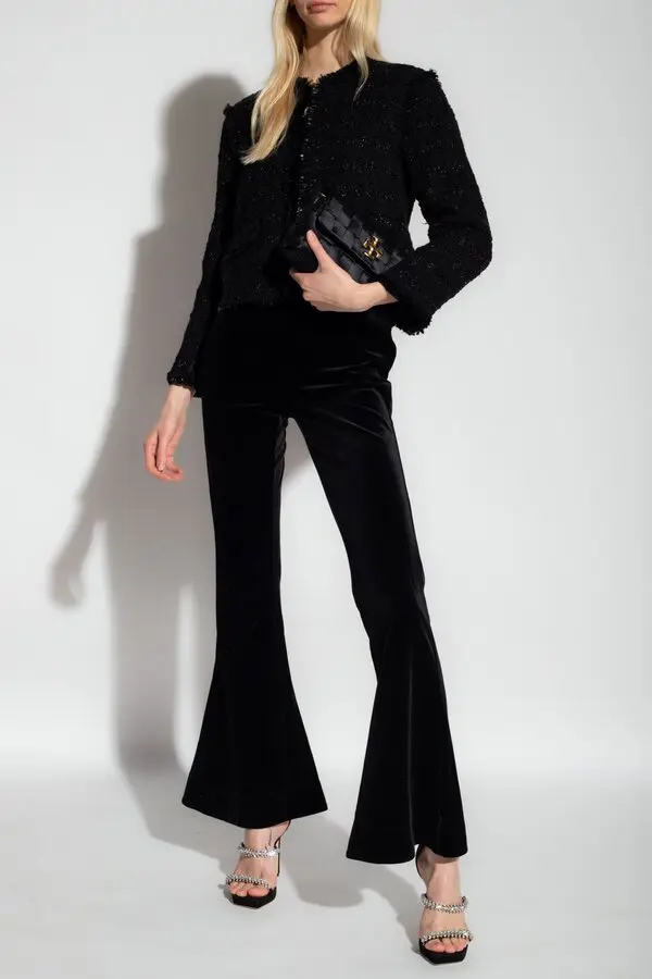 Tory Burch Tweed Roundneck Jacket With Tassel And Tulle Trim