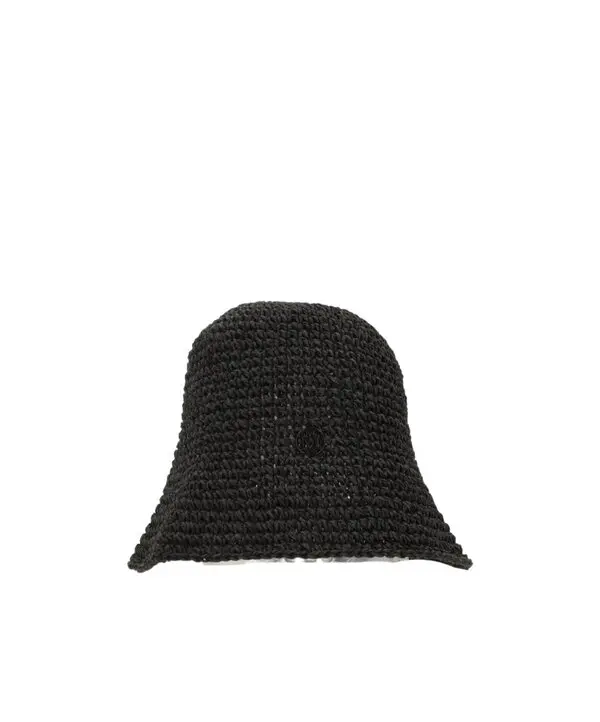 MAISON MICHEL Logo Plaque Woven Bucket Hat - Black