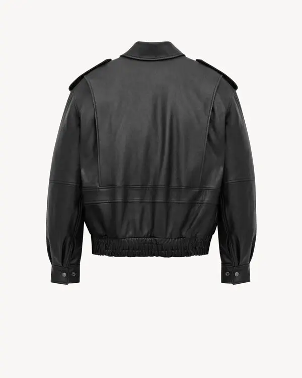 Saint Laurent Oversized Button Detailed Leather Jacket - Black