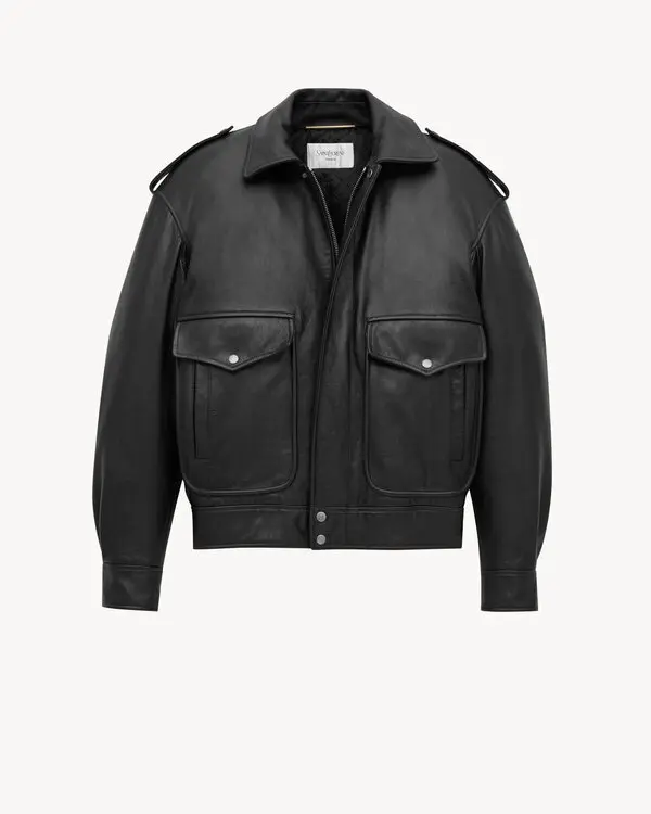 Saint Laurent Oversized Button Detailed Leather Jacket