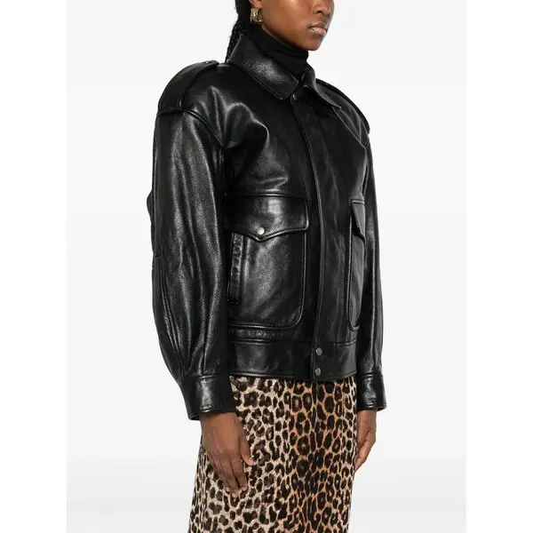 Saint Laurent Oversized Button Detailed Leather Jacket