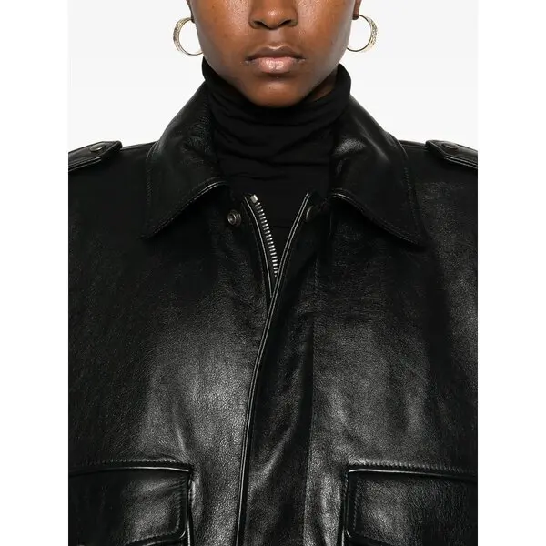 Saint Laurent Oversized Button Detailed Leather Jacket