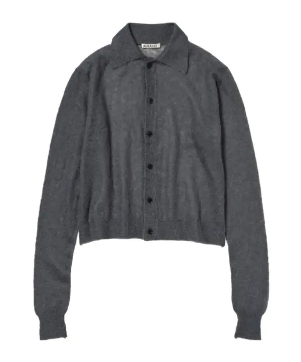 Auralee Sheer Knit Lapel Collar Cardigan - Top Charcoal