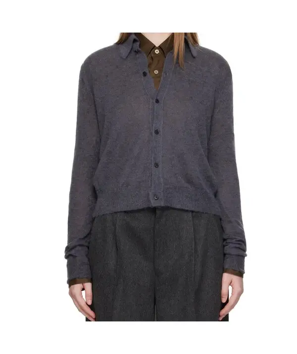Auralee Sheer Knit Lapel Collar Cardigan - Top Charcoal