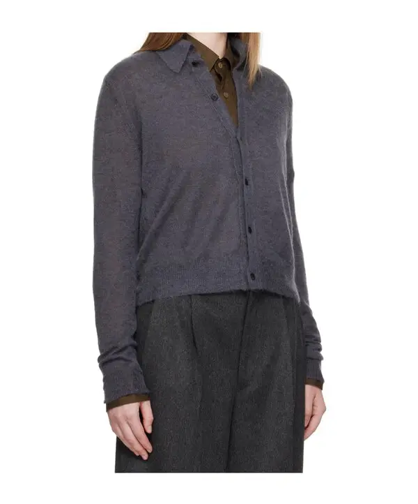 Auralee Sheer Knit Lapel Collar Cardigan - Top Charcoal
