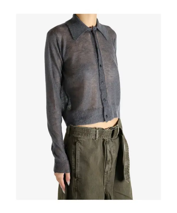 Auralee Sheer Knit Lapel Collar Cardigan - Top Charcoal