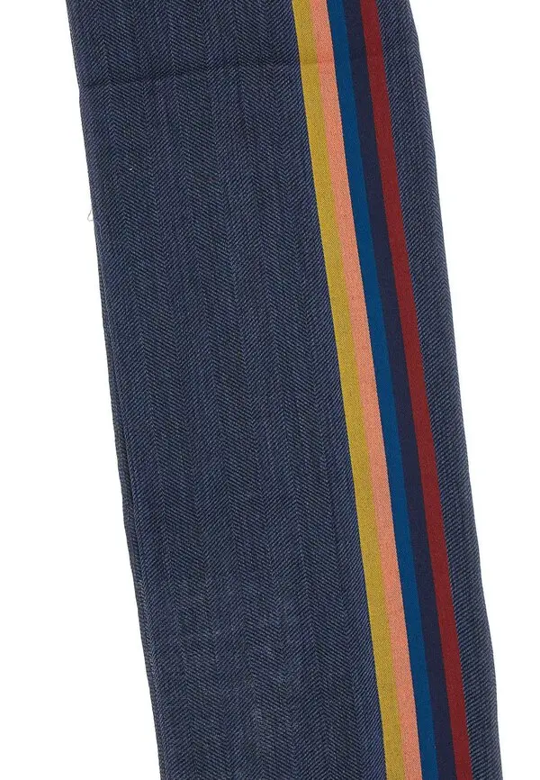 Paul Smith Stripe Detailed Frayed Edge Scarf - Blue