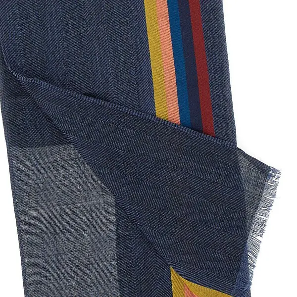 Paul Smith Stripe Detailed Frayed Edge Scarf - Blue