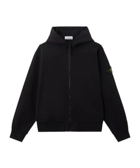 Stone Island Oversized Fit Zip-up Hooded Sweatshirt - Black