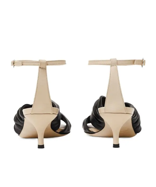 SCAROSSO Knot Detail Square Toe Kitten Heel Sandals