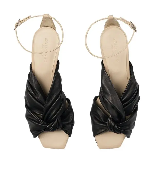 SCAROSSO Knot Detail Square Toe Kitten Heel Sandals