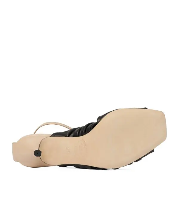 SCAROSSO Knot Detail Square Toe Kitten Heel Sandals