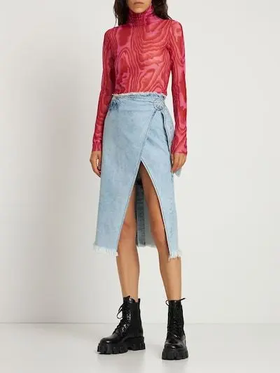 MARQUES' ALMEIDA Printed Mesh Turtleneck Blouse