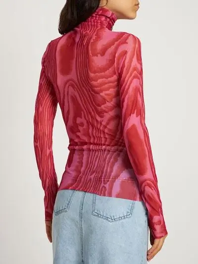 MARQUES' ALMEIDA Printed Mesh Turtleneck Blouse