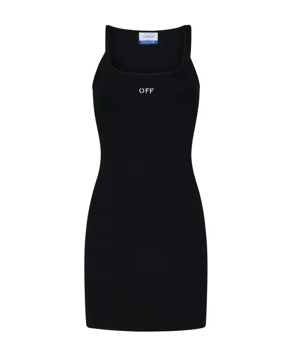 Off-White Logo Embroidered Sleeveless Mini Dress - Black