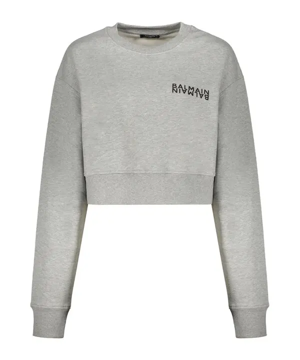 Balmain Logo Cropped Sweatshirt - Grey
