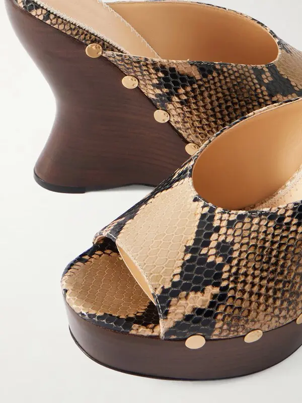 Magda Butrym Studded Snakeskin Leather Wedge Sandals